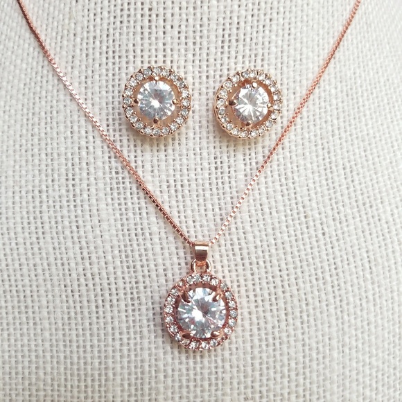 Jewelry | Rose Gold Necklace Earrings Jewelry Set | Poshmark